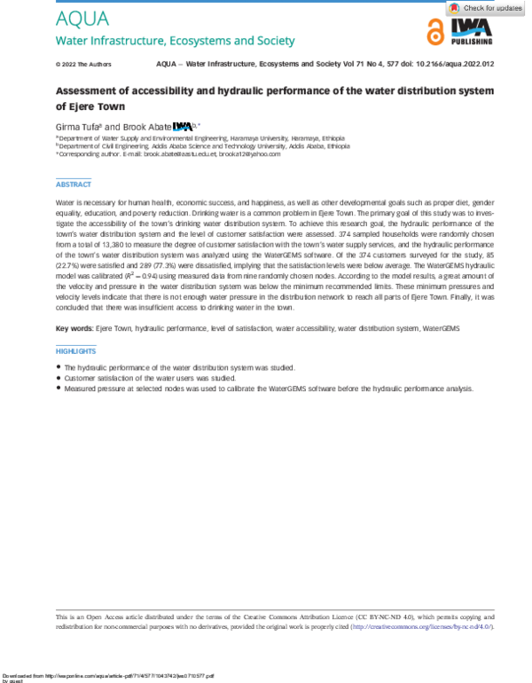(PDF) Assessment of accessibility and hydraulic performance of the ...