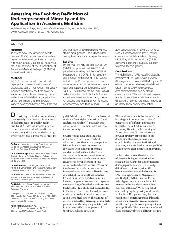 (PDF) Assessing the Evolving Definition of Underrepresented Minority ...