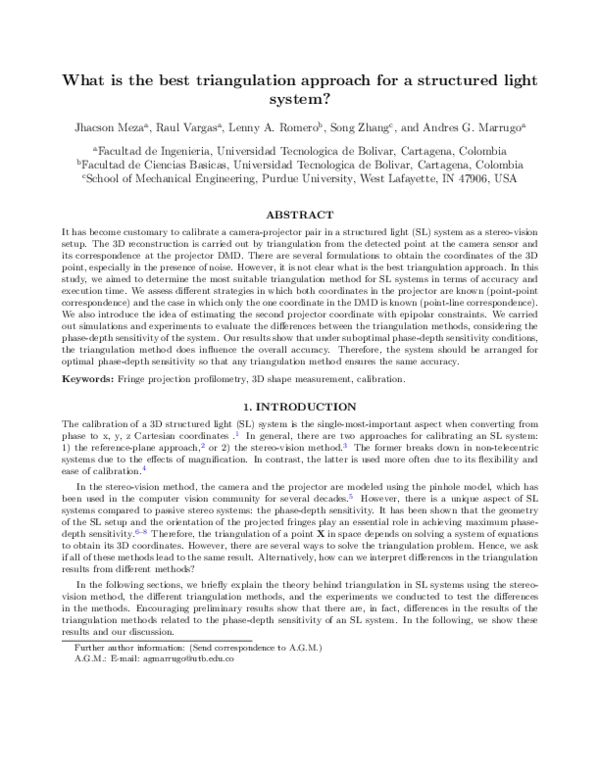 (PDF) What is the best triangulation approach for a structured light ...