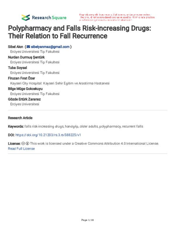 (PDF) Polypharmacy and Falls Risk-increasing Drugs: Their Relation to ...