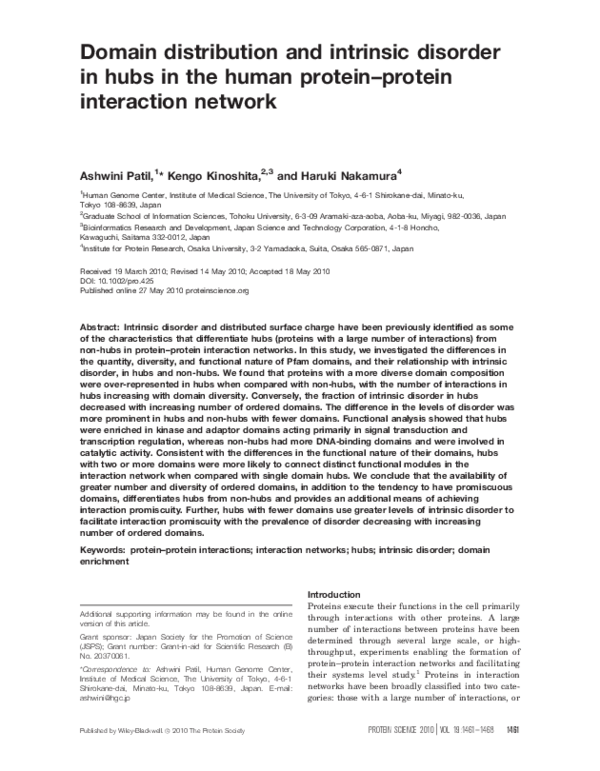 (PDF) Domain distribution and intrinsic disorder in hubs in the human ...