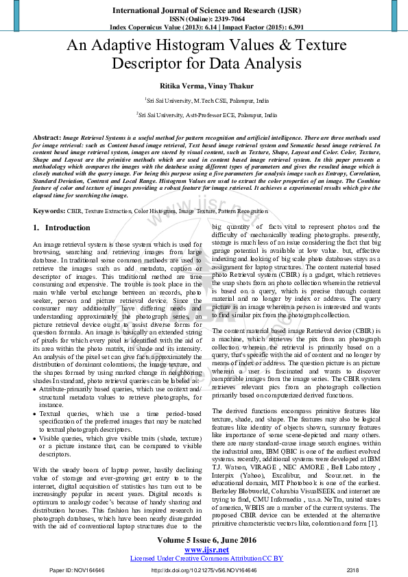 (PDF) An Adaptive Histogram Values & Texture Descriptor for Data Analysis
