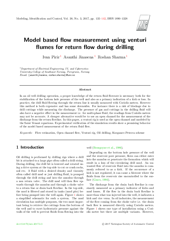 (PDF) Model based flow measurement using venturi flumes for return flow ...