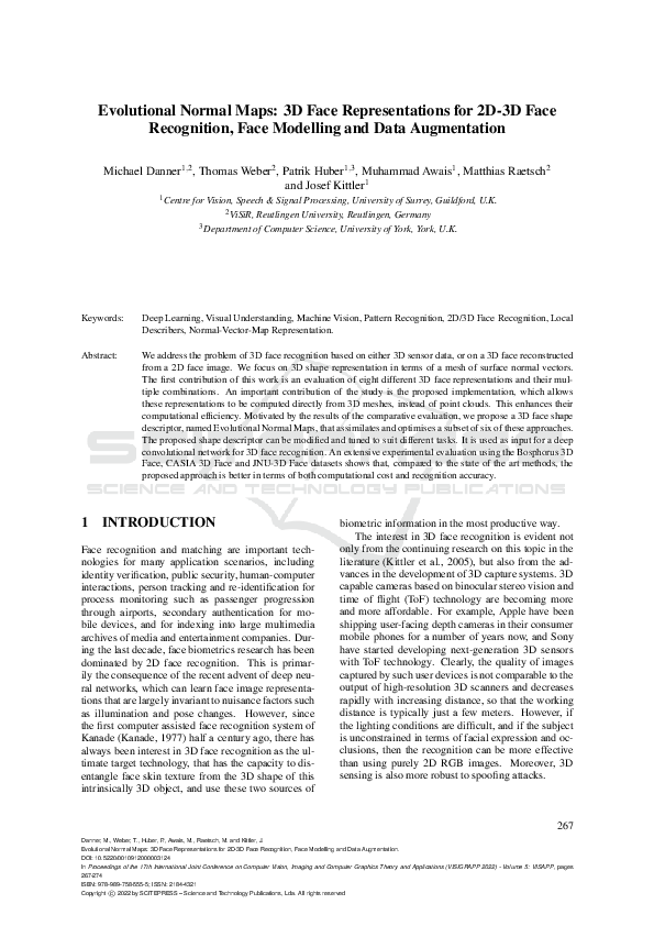 (PDF) Evolutional Normal Maps: 3D Face Representations for 2D-3D Face Recognition, Face ...