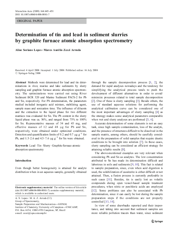 (PDF) Determination of tin and lead in sediment slurries by graphite ...