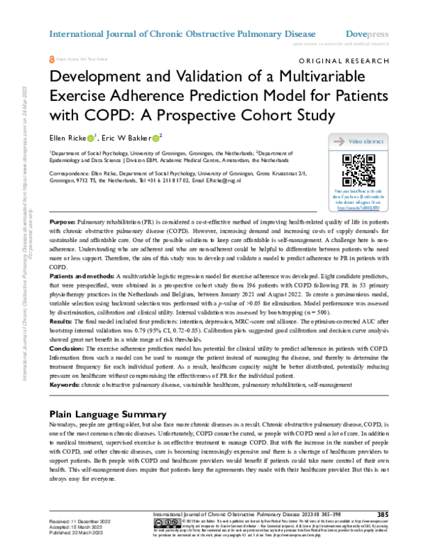 (PDF) Development and Validation of a Multivariable Exercise Adherence Prediction Model for ...