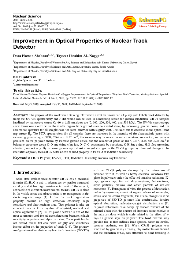 (PDF) Improvement in Optical Properties of Nuclear Track Detector