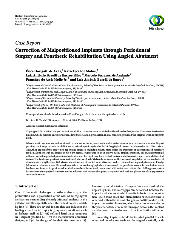 (PDF) Correction of Malpositioned Implants through Periodontal Surgery ...