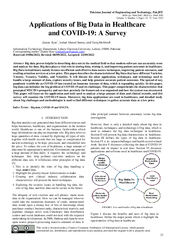 (PDF) Applications of Big Data in Healthcare and COVID-19: A Survey