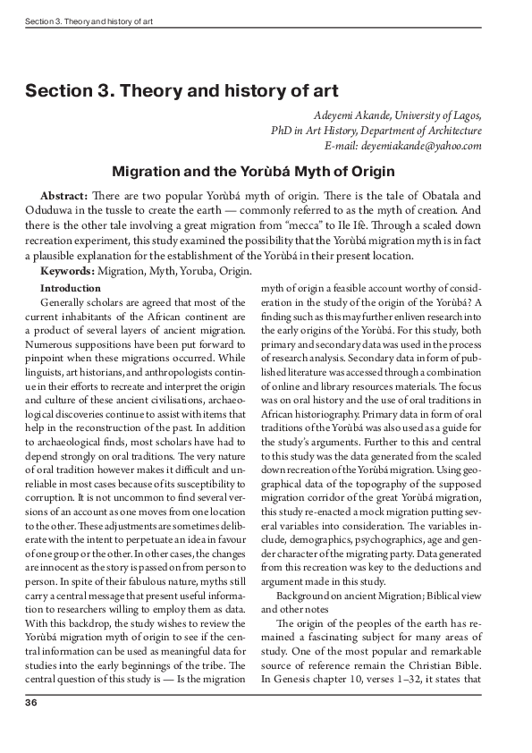 (PDF) Migration and the Yorùbá Myth of Origin