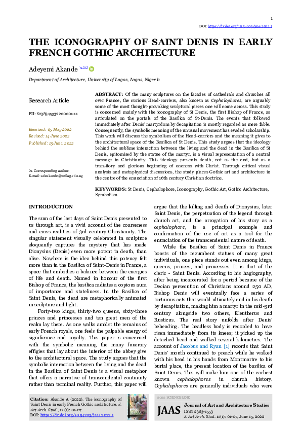(PDF) The iconography of Saint Denis in early French Gothic architecture