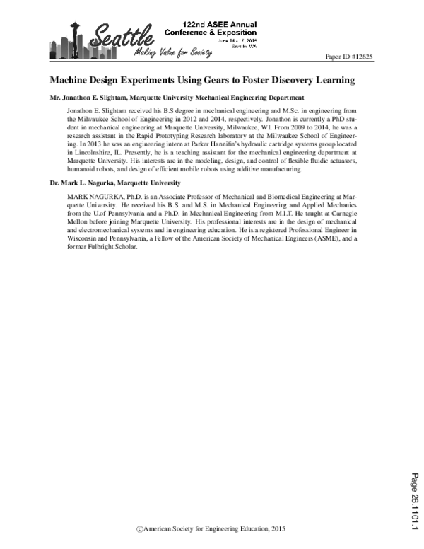 (PDF) Machine Design Experiments Using Gears to Foster Discovery ...