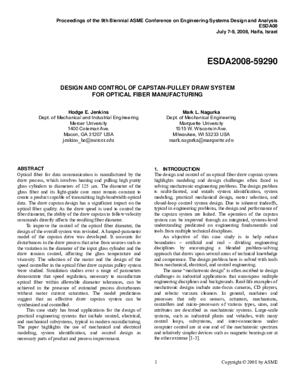 (PDF) Design and Control of Capstan-Pulley Draw System for Optical ...
