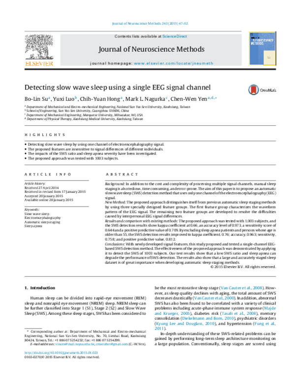 (PDF) Detecting slow wave sleep using a single EEG signal channel