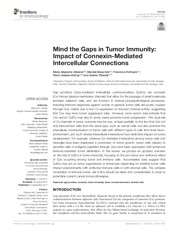 (PDF) Mind the Gaps in Tumor Immunity: Impact of Connexin-Mediated ...