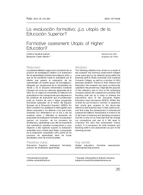 (PDF) Formative assessment : utopia of Higher education?