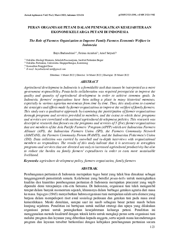 (PDF) Peran Organisasi Petani dalam Peningkatan Kesejahteraan Ekonomi Keluarga Petani di ...