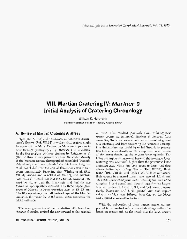(PDF) Martian Cratering, 4, Mariner 9 initial analysis of cratering ...