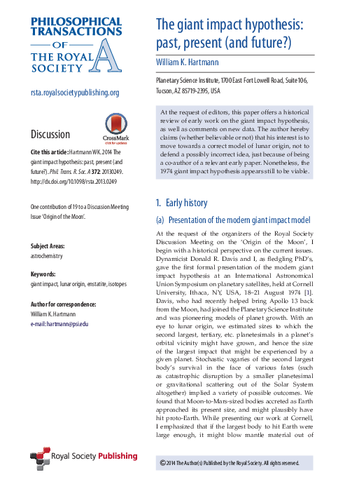 (PDF) The giant impact hypothesis: past, present (and future?)
