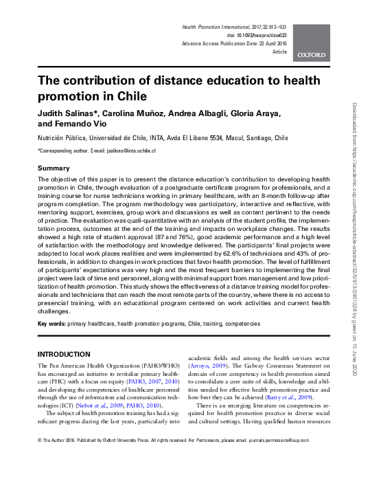 (PDF) The contribution of distance education to health promotion in Chile
