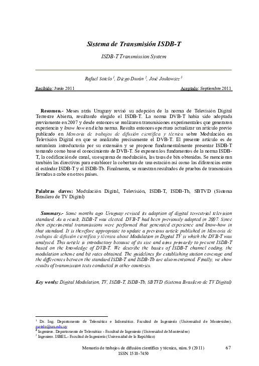 (PDF) Sistema de Transmisión ISDB-T ISDB-T Transmission System | Diego ...