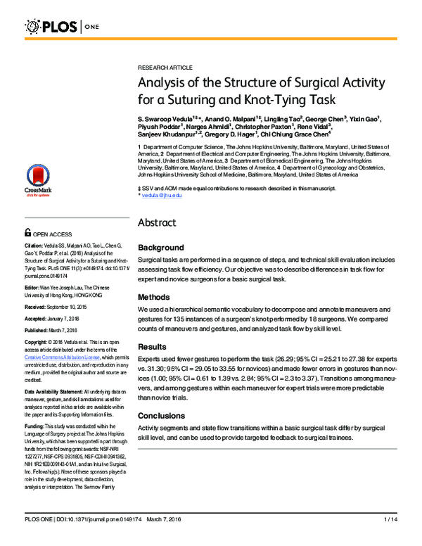 (PDF) Analysis of the Structure of Surgical Activity for a Suturing and ...