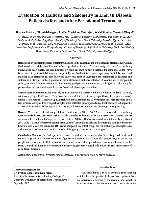 (PDF) Evaluation of Halitosis and Sialometry in Emirati Diabetic ...