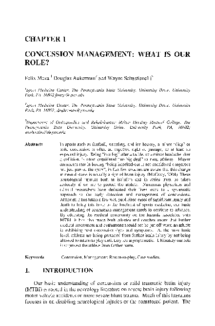 (PDF) Concussion Management: What is Our Role?