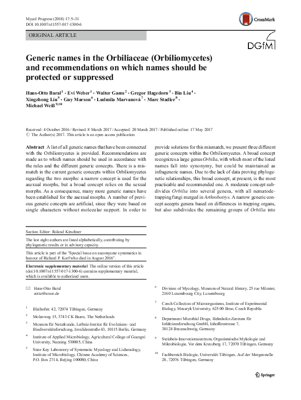 (PDF) Generic names in the Orbiliaceae (Orbiliomycetes) and ...