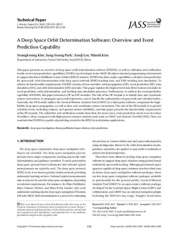 (PDF) A Deep Space Orbit Determination Software: Overview and Event ...