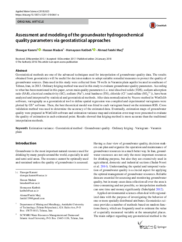 (PDF) Assessment and modeling of the groundwater hydrogeochemical quality parameters via ...