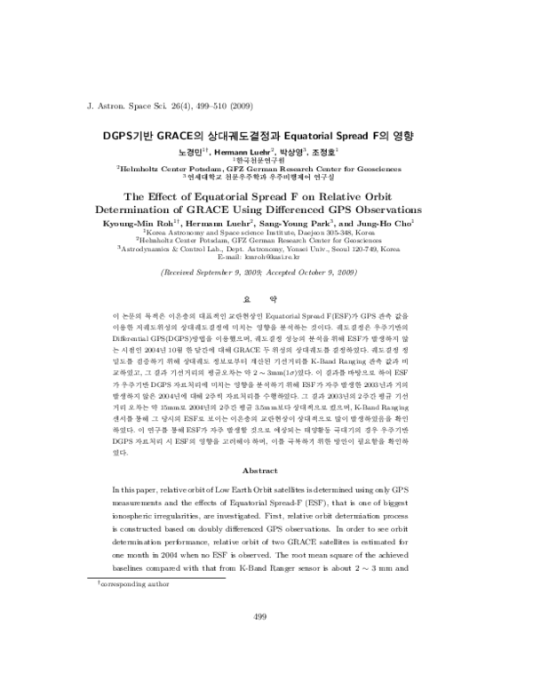 Pdf The Effect Of Equatorial Spread F On Relative Orbit Determination Of Grace Using