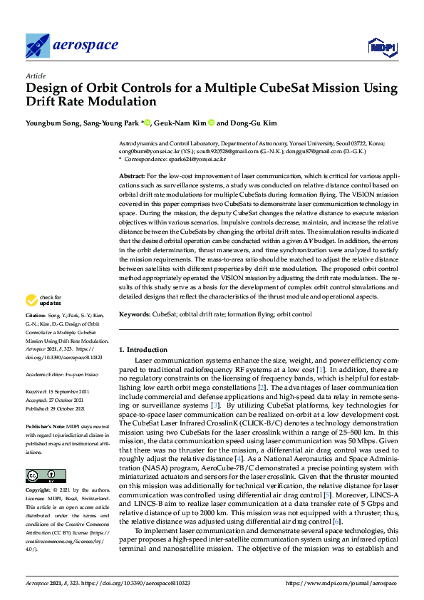 (PDF) Design of Orbit Controls for a Multiple CubeSat Mission Using ...