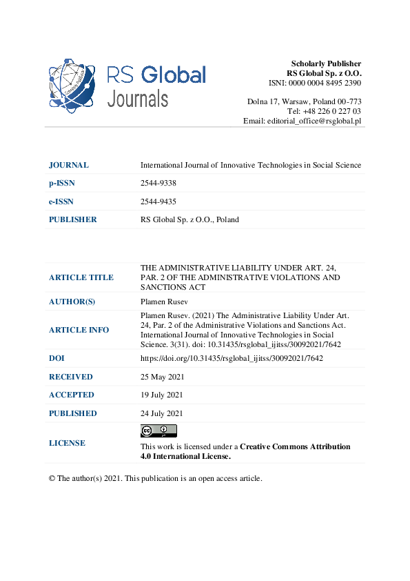 (PDF) The Administrative Liability Under Art. 24, Par. 2 of the ...