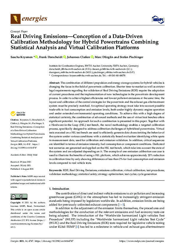 (PDF) Real Driving Emissions—Conception of a Data-Driven Calibration Methodology for Hybrid ...