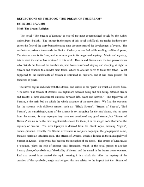 (DOC) REFLECTIONS ON THE BOOK "THE DREAM OF THE DREAM"