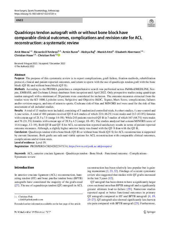 (PDF) Quadriceps tendon autograft with or without bone block have ...