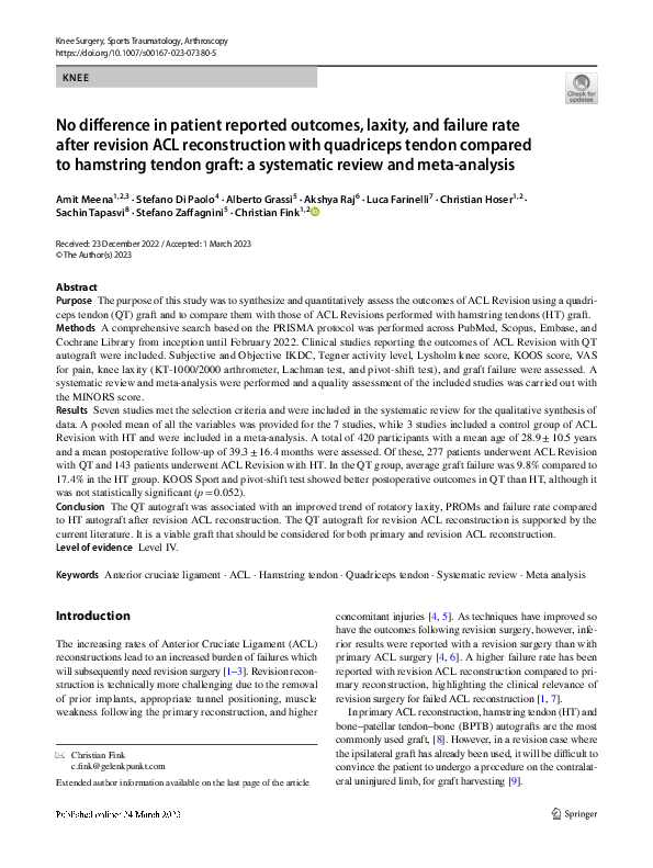 (PDF) No difference in patient reported outcomes, laxity, and failure ...