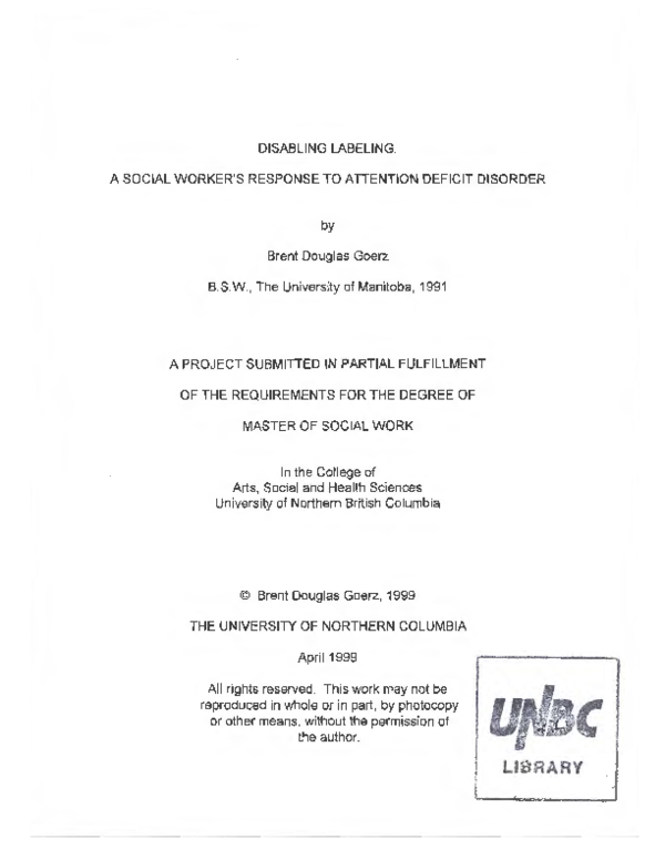 (PDF) Disabling labeling : a social worker's response to attention deficit disorder