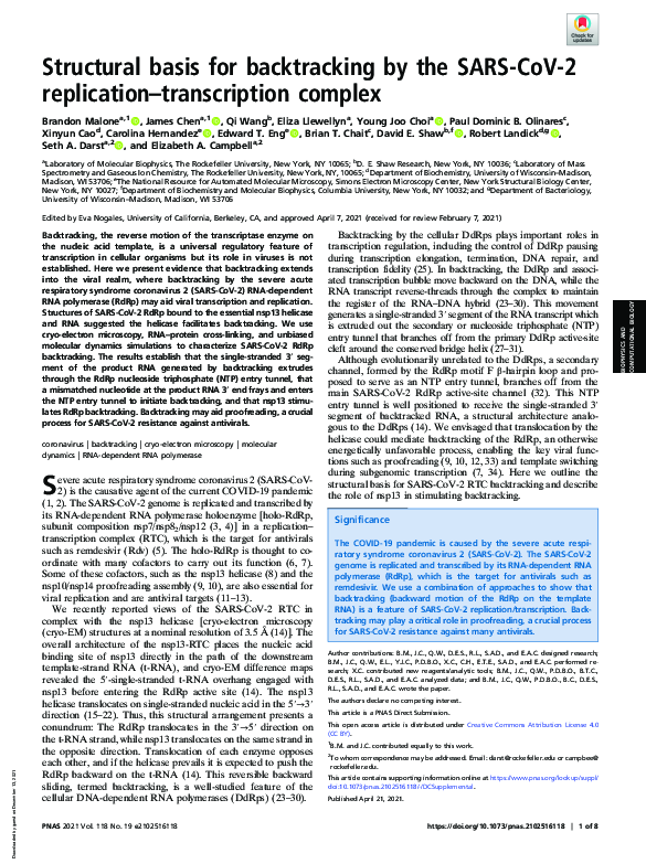 (PDF) Structural basis for backtracking by the SARS-CoV-2 replication–transcription complex