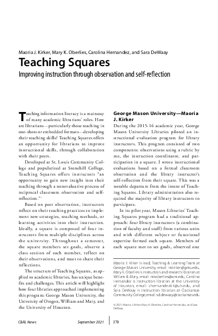 (PDF) Teaching Squares: Improving instruction through observation and ...