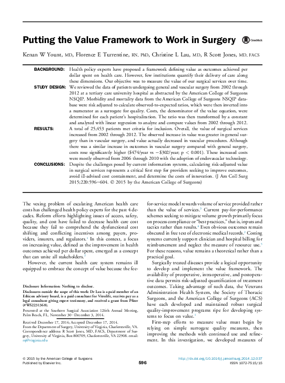 (PDF) Putting the Value Framework to Work in Surgery