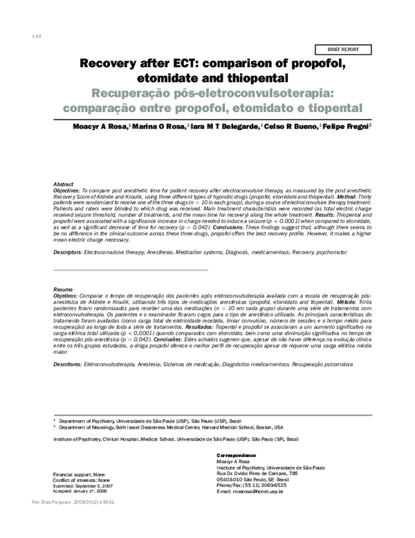 (PDF) Recovery after ECT: comparison of propofol, etomidate and thiopental
