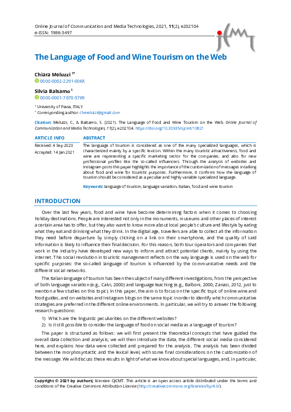 (PDF) The Language of Food and Wine Tourism on the Web