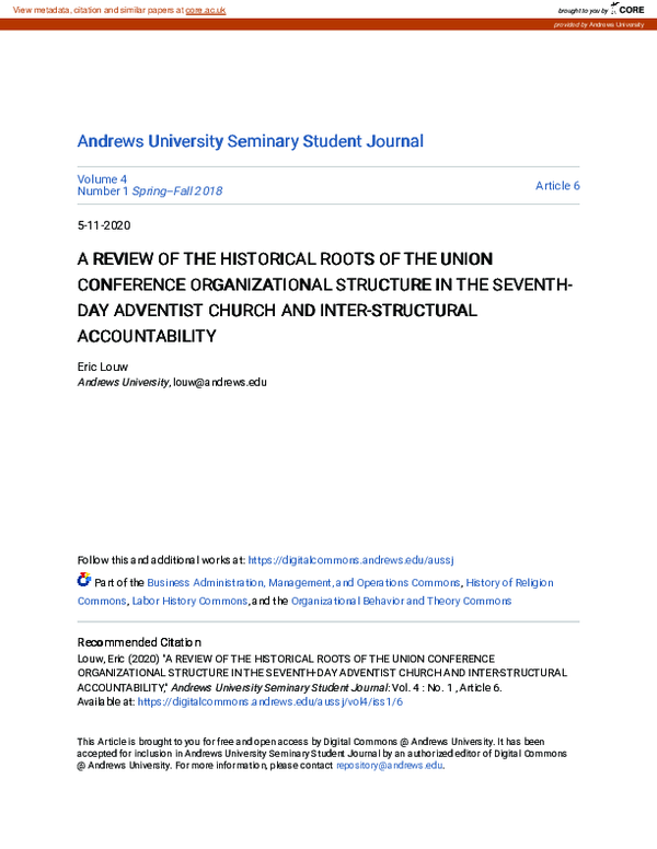 (PDF) A Review of the Historical Roots of the Union Conference ...