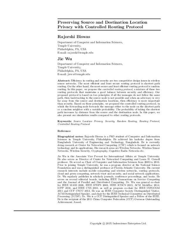 (PDF) Preserving source and destination location privacy with controlled routing protocol