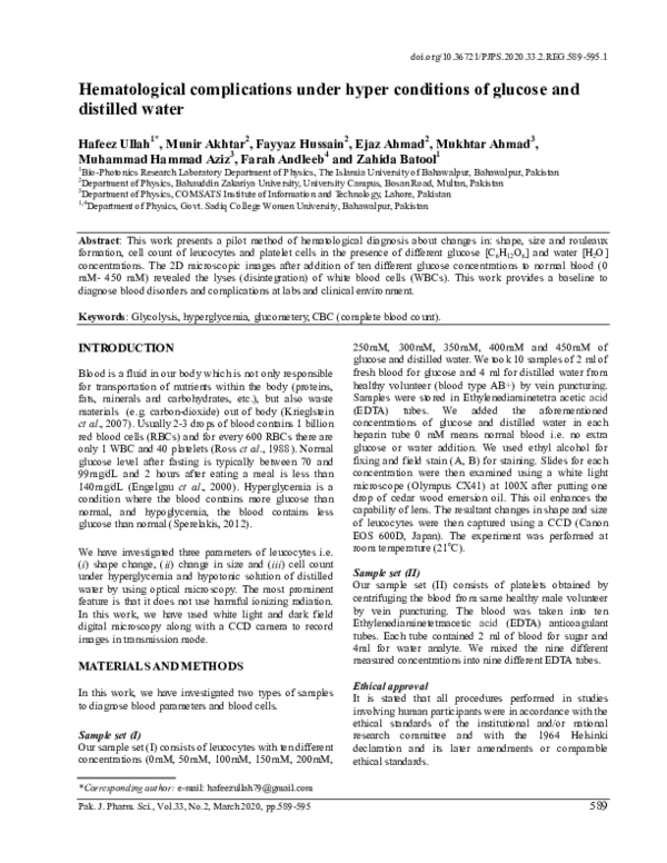 (PDF) Hematological complications under hyper conditions of glucose and ...