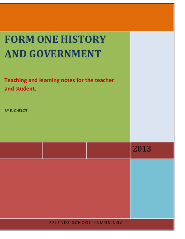 (PDF) FORM ONE HISTORY AND GOVERNMENT Teaching and learning notes for ...