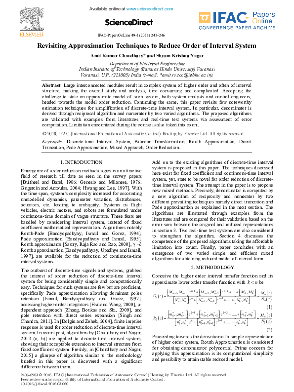 (PDF) Revisiting Approximation Techniques to Reduce Order of Interval System
