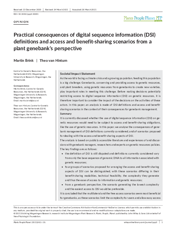 (PDF) Practical consequences of digital sequence information (DSI ...